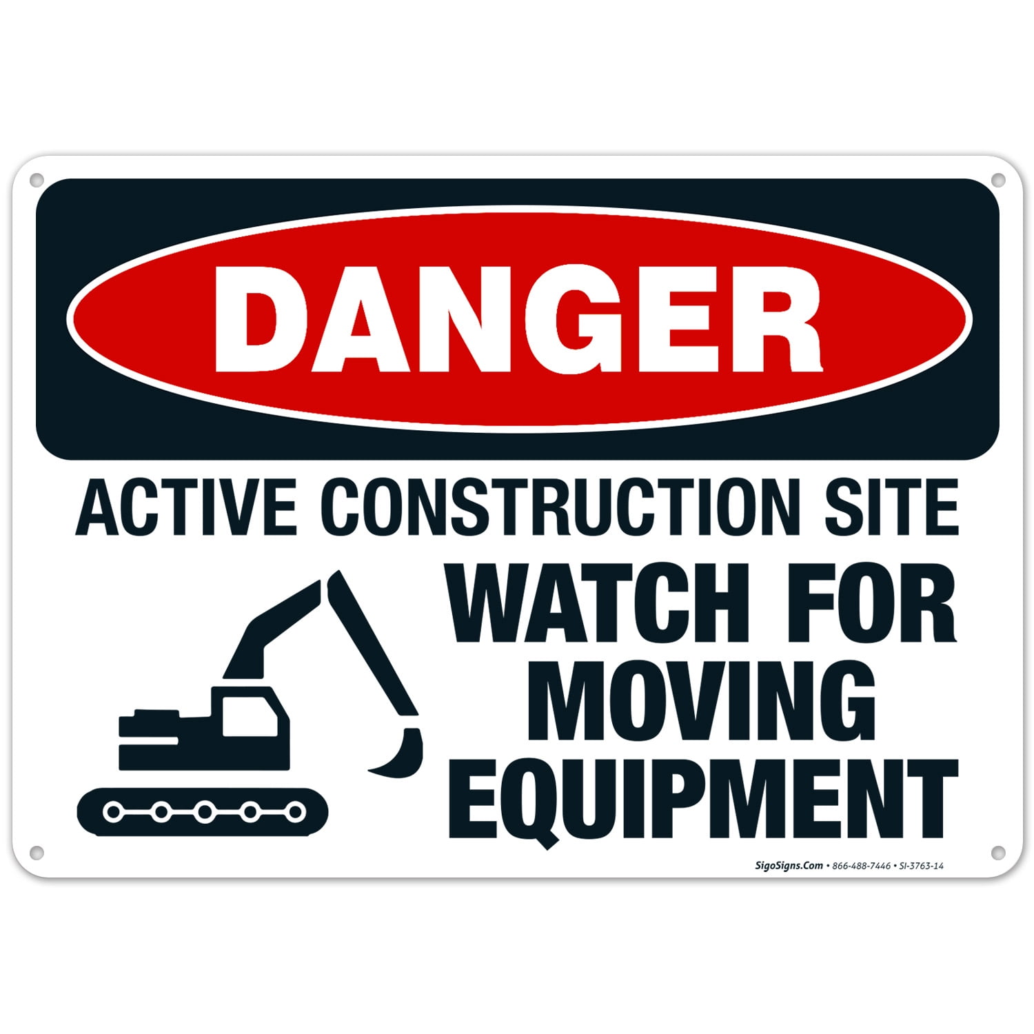 Active Construction Site, Watch For Moving Equipment Sign, OSHA Danger ...