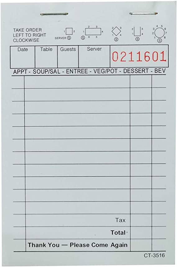 (100-Books) 1 Part Green and White Order Form Pads Guest Checks, 10,000 ...