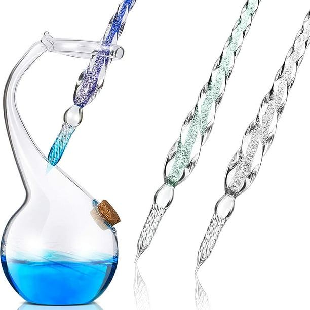 Handmade Glass Dip Pen Holder with 3 Pieces Handmade Glass Dip Pen ...