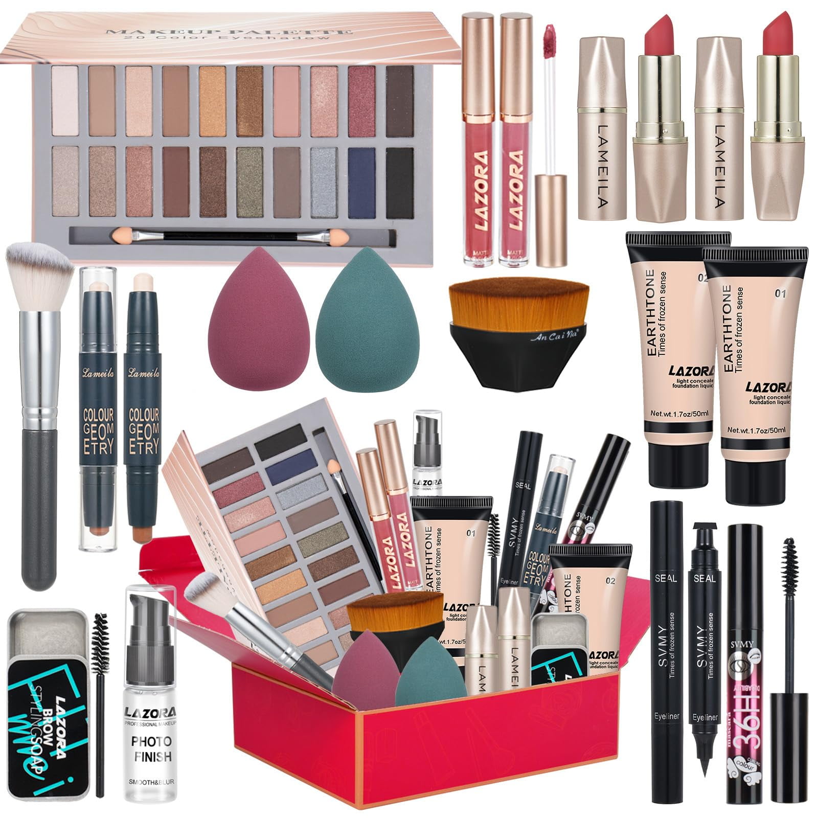 Kit de maquillaje LAZORA Paleta de sombras de ojos de 20 colores para ...