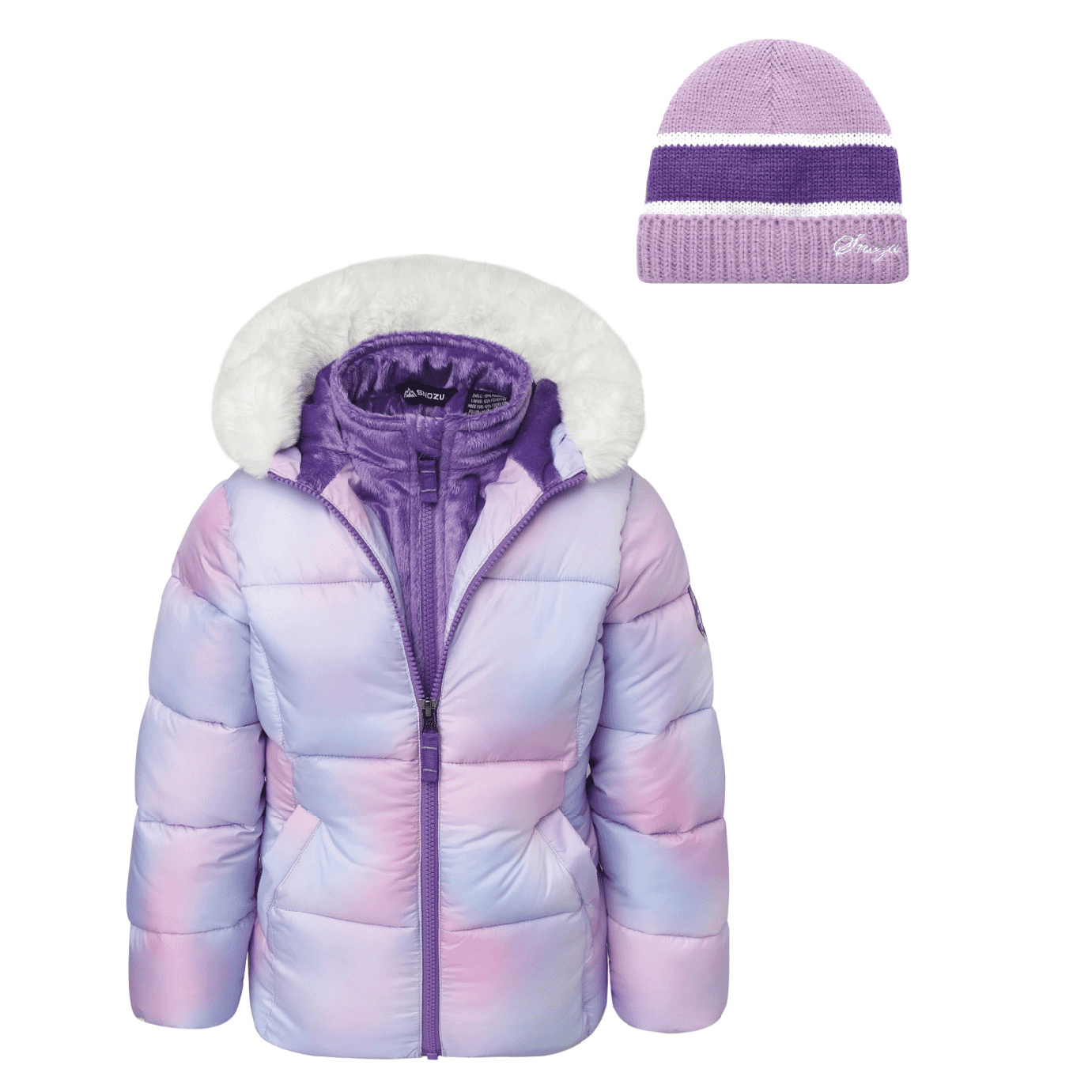 Snozu Girls' Outerwear Winter Jacket and Hat Set (Purple, 4T) - Walmart.com
