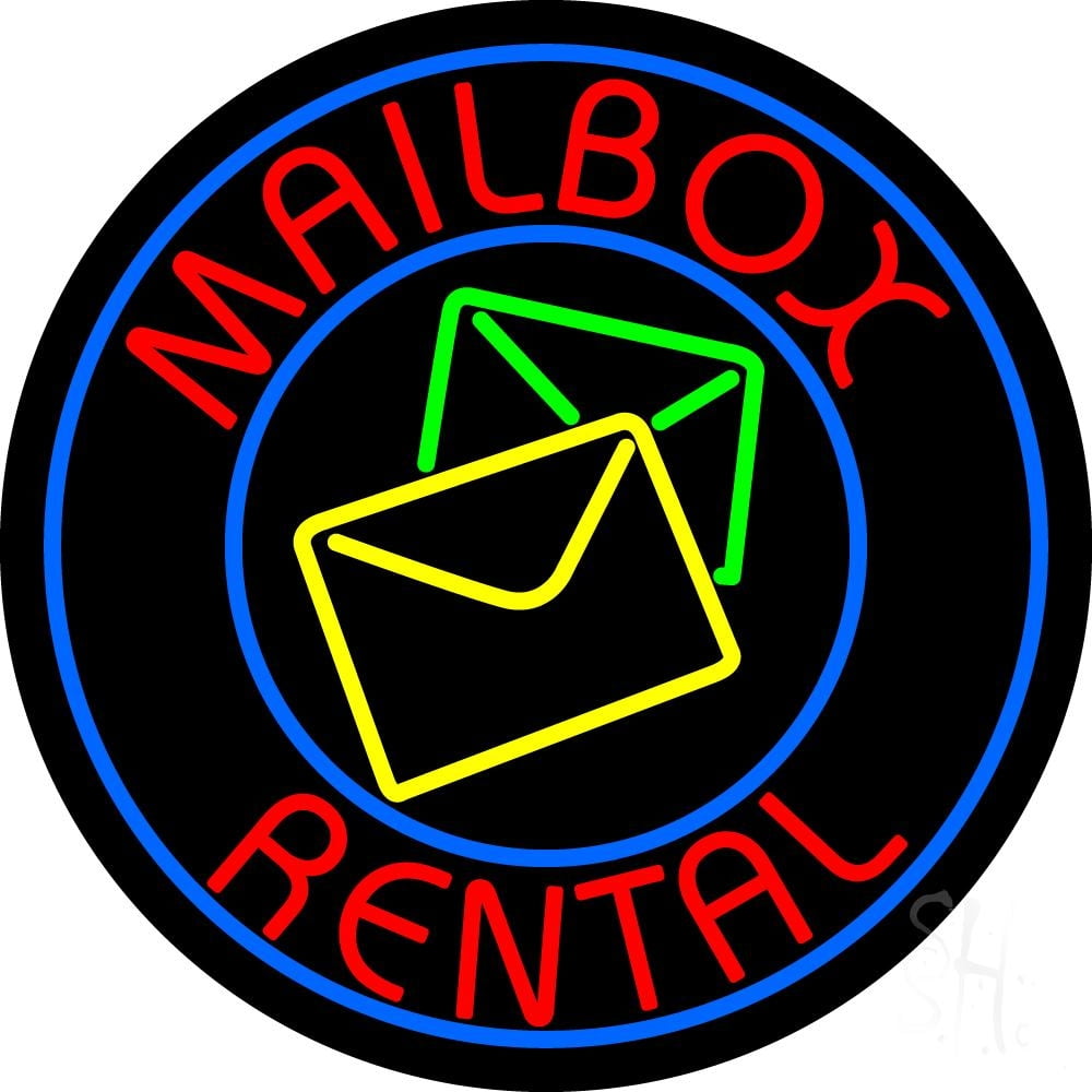 Mail Box Rental Blue Circle LED Neon Sign 18 x 18 - inches, Black ...
