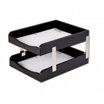 Classic Black Leather Front-load Letter Trays with Gold Stacking Posts ...