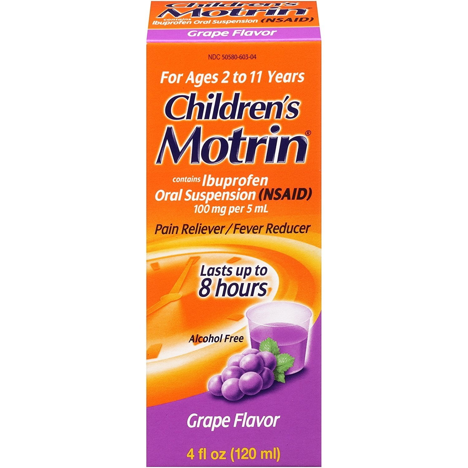 Motrin Children's Pain Reliever Oral Liquid Suspension, Grape Flavor ...