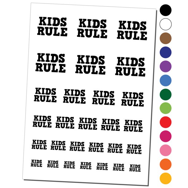 Kids Rule Fun Text Water Resistant Temporary Tattoo Set Fake Body Art ...