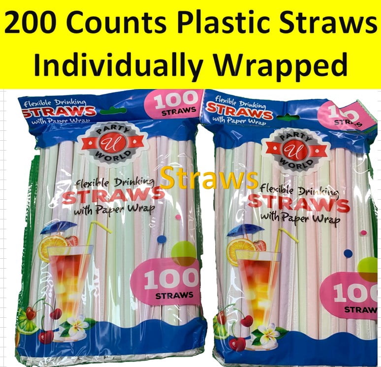 Flexible Drinking Disposable Plastics Straws Neon Individually Wrapped ...