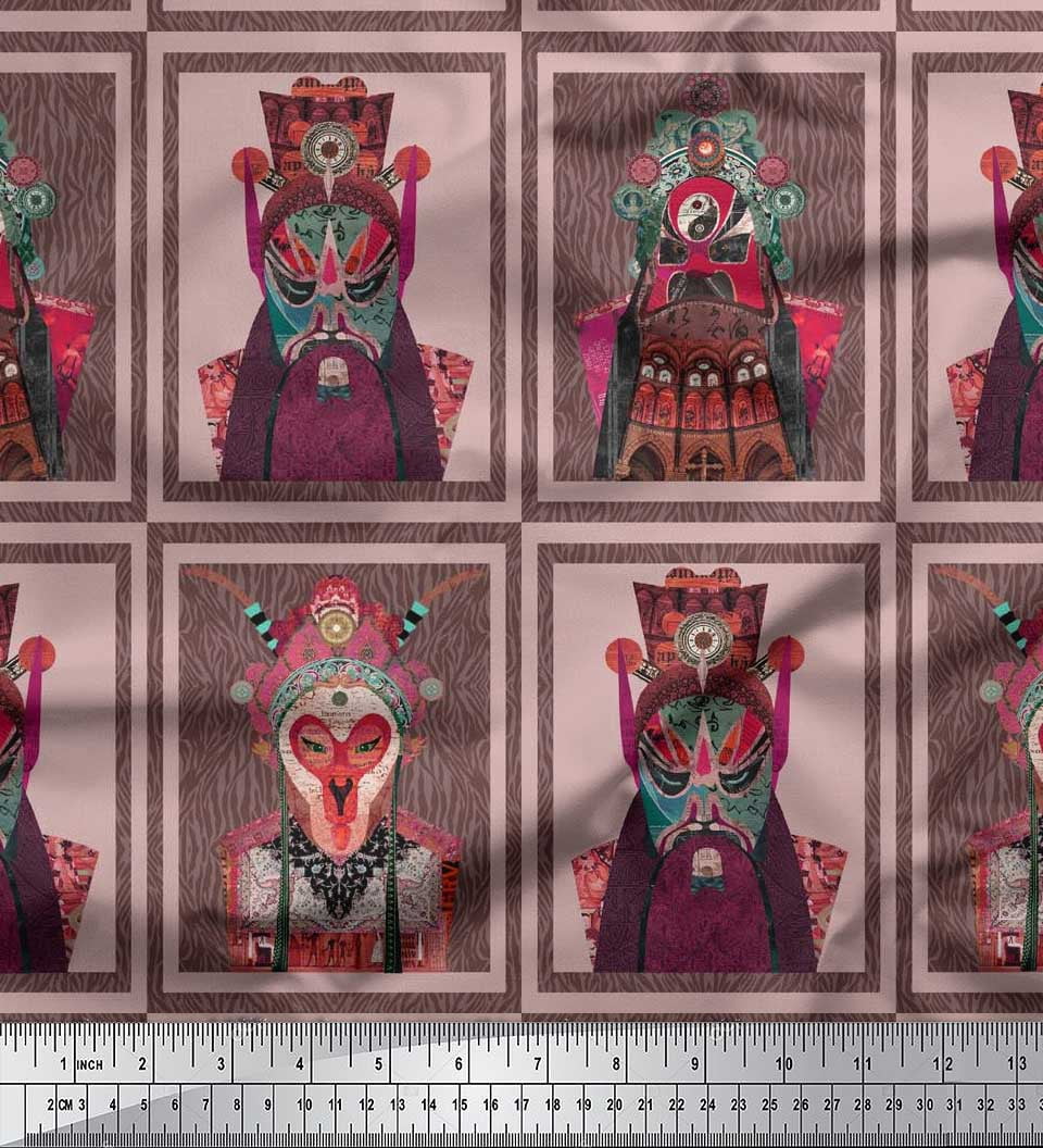 Soimoi Silk Fabric Animal Skin & Chinese Opera Mask Devil Print Fabric ...
