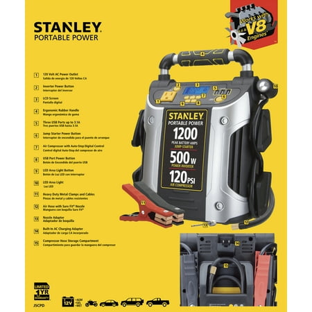 STANLEY 1200A Peak Jump Starter/Power Station w/500 watt inverter ...