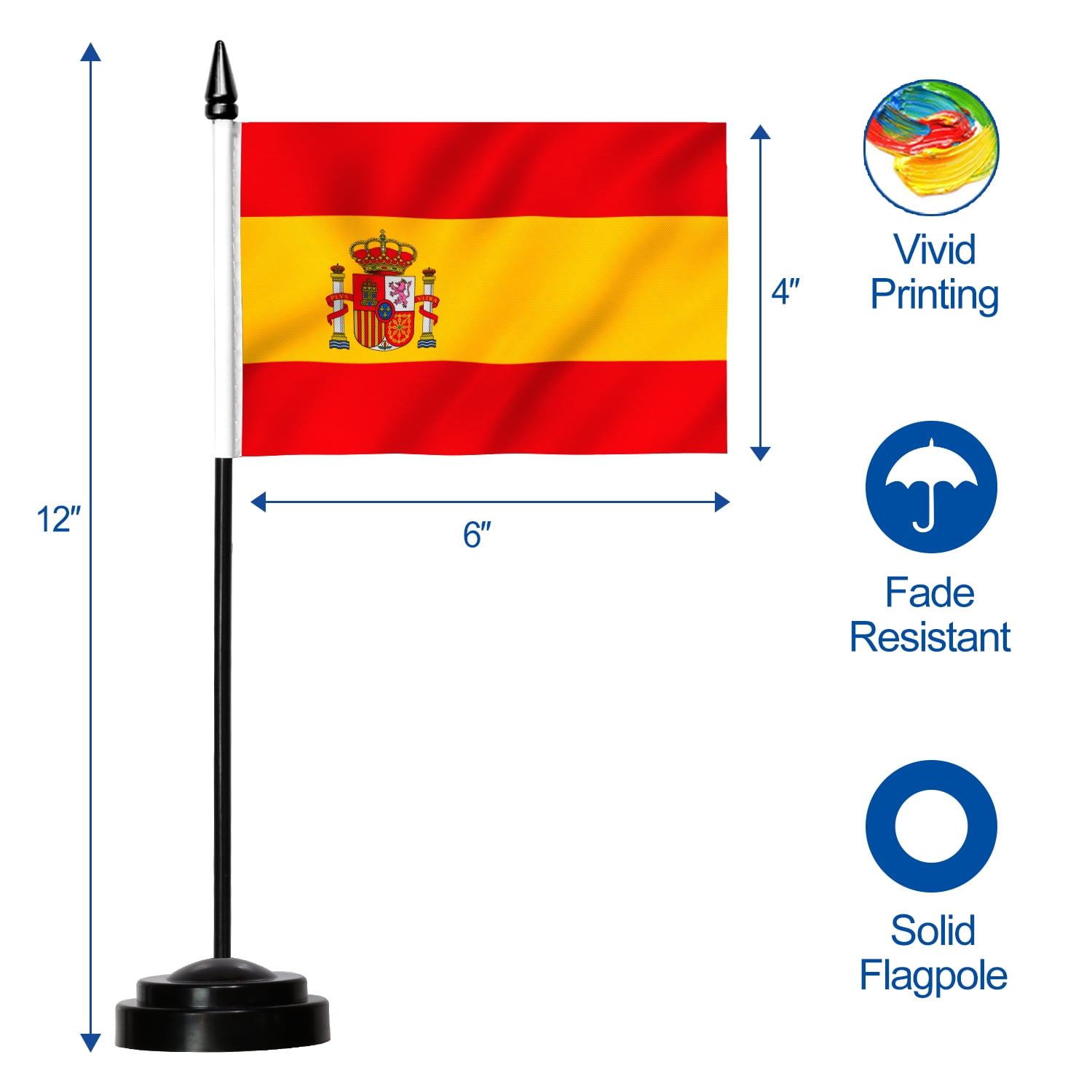 Buy ANLEY Spain Deluxe Desk Flag Set - 6 in x 4 in Miniature Spanish ...
