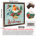 2D Flat, 1pc Vintage Christmas Welcome Sign - Wooden Framed Bird Berry ...
