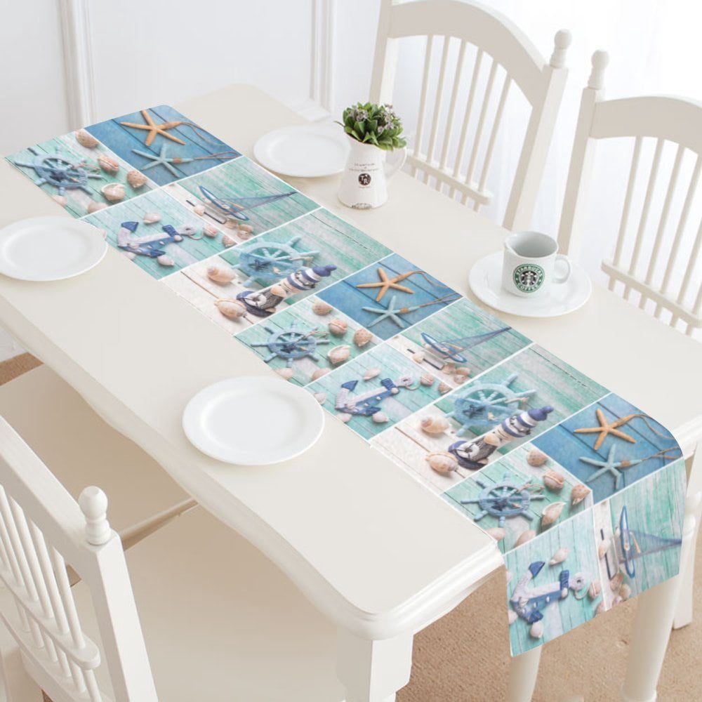 MYPOP Starfish Seashells Table Runner Home Decor 16x72 Inch, Wooden ...