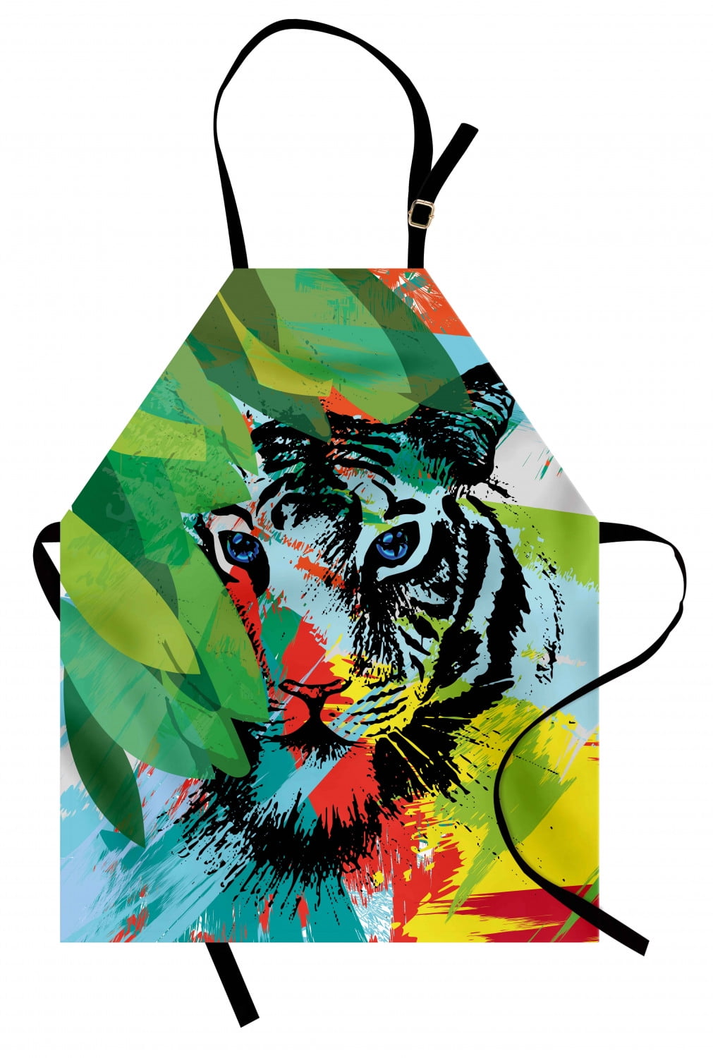 Tiger Apron Abstract Drawing of a Bengal Tiger Under Leaves on Lively ...