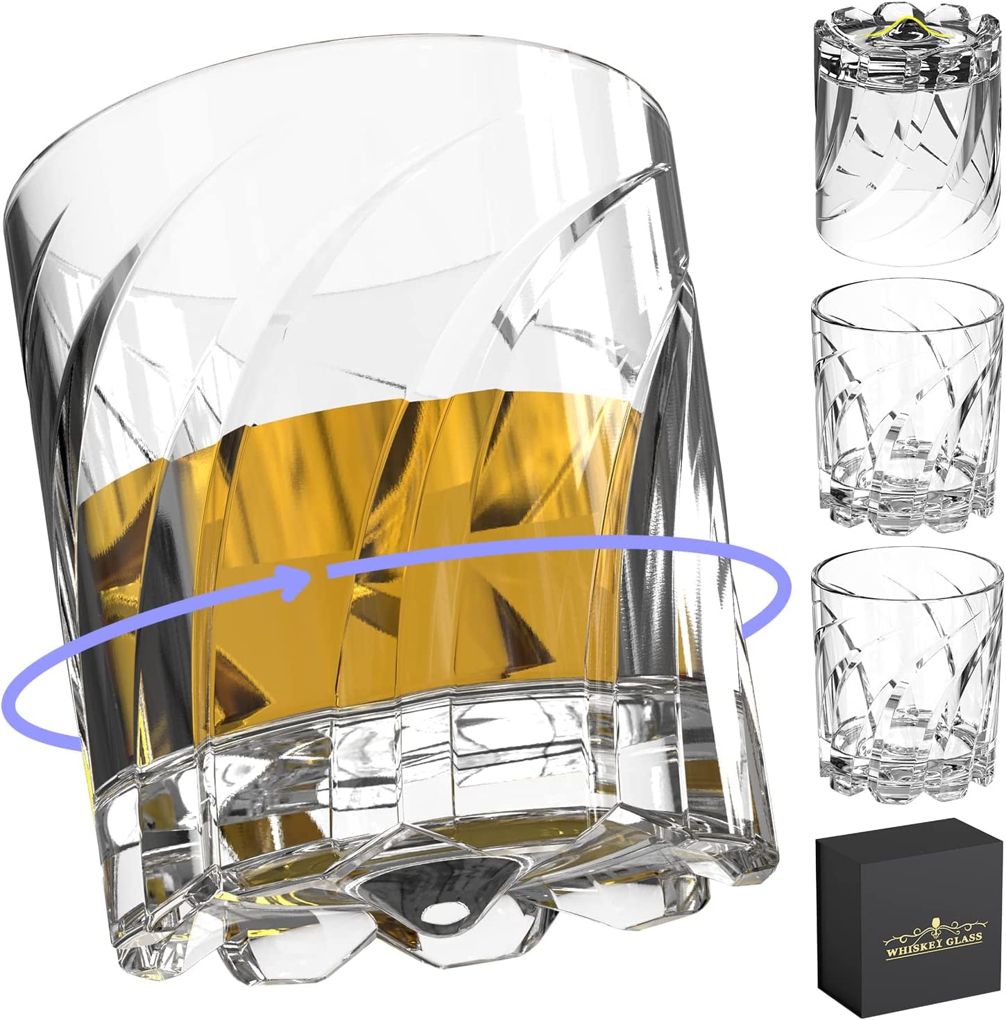 Spinning Whiskey Glasses Set of 4 - Perfect Gift for Whiskey Lovers in ...