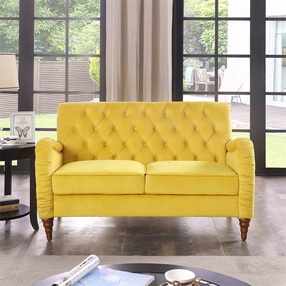 2 seater Velvet Accent Sofa with with Tufted Back,Special Arm and Brown ...