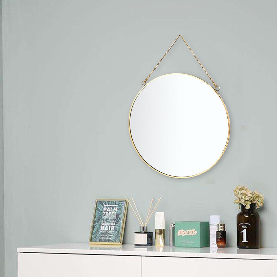 10 Inch Round Hanging Mirror Gold Circle Mirror With Chain Wall Mounted ...