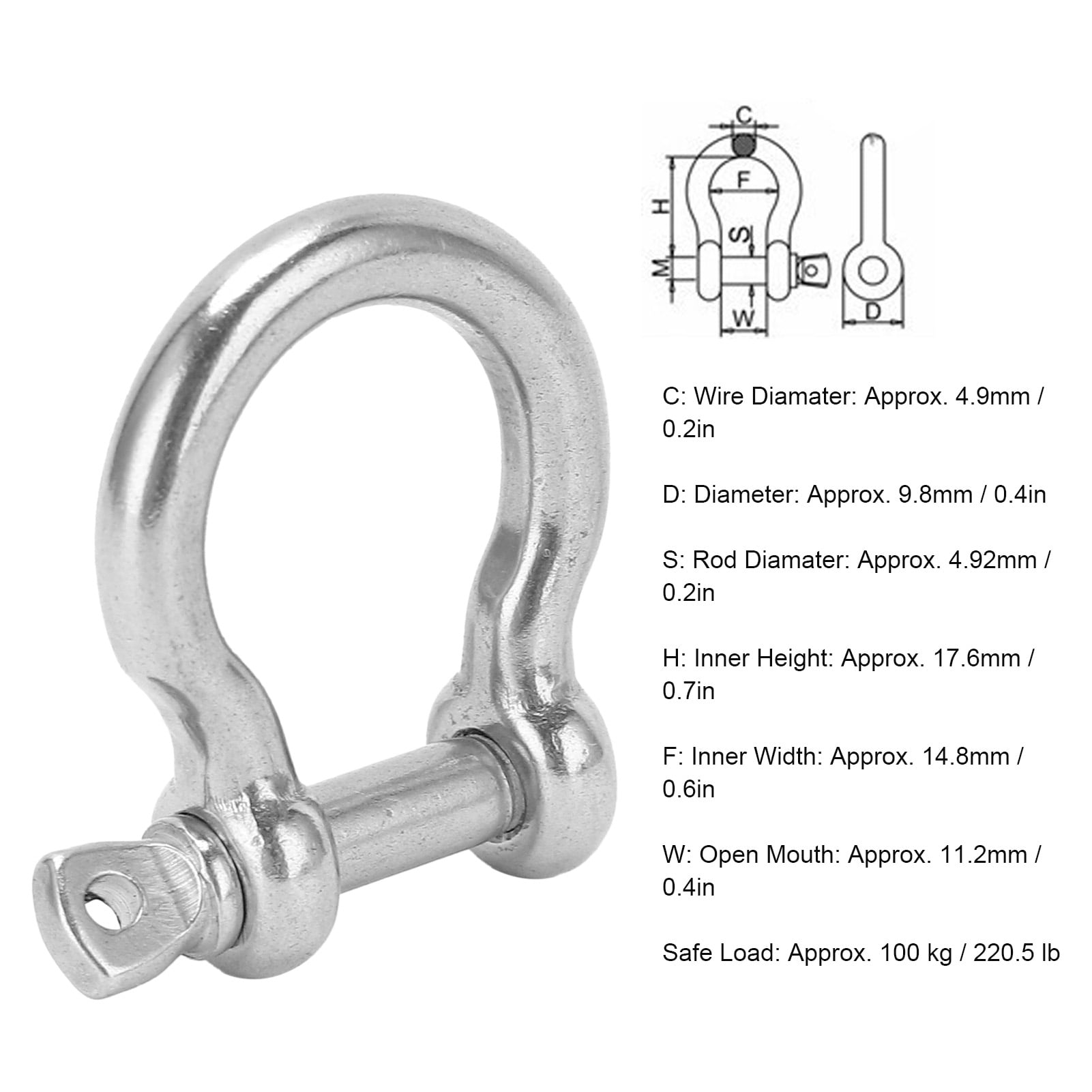 Grillete en D de metal, 10 piezas, grillete de arco, grillete de carga ...