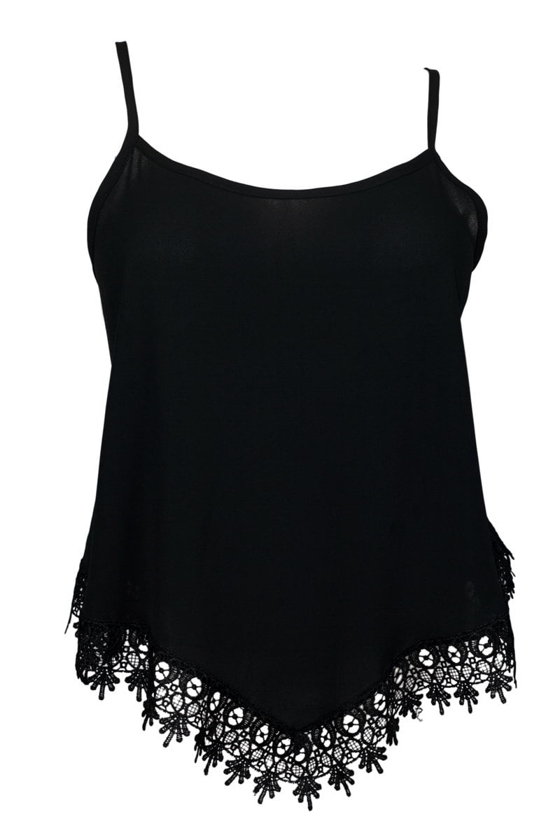 eVogues Plus size Asymmetric Lace Trimmed Spaghetti Strap Tank Top ...
