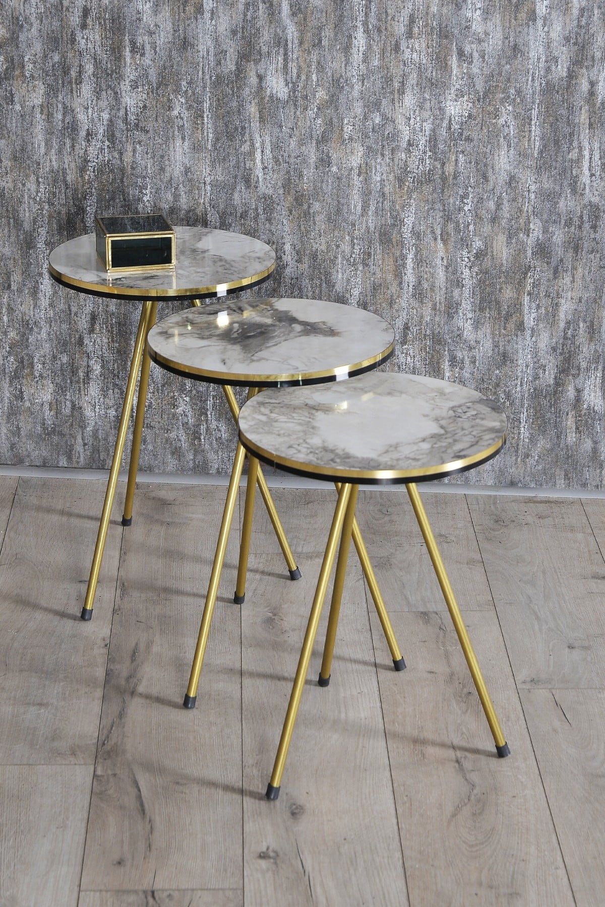 White Marble Nesting Coffee Tables 3 PCS,Round Side Table With Gold ...