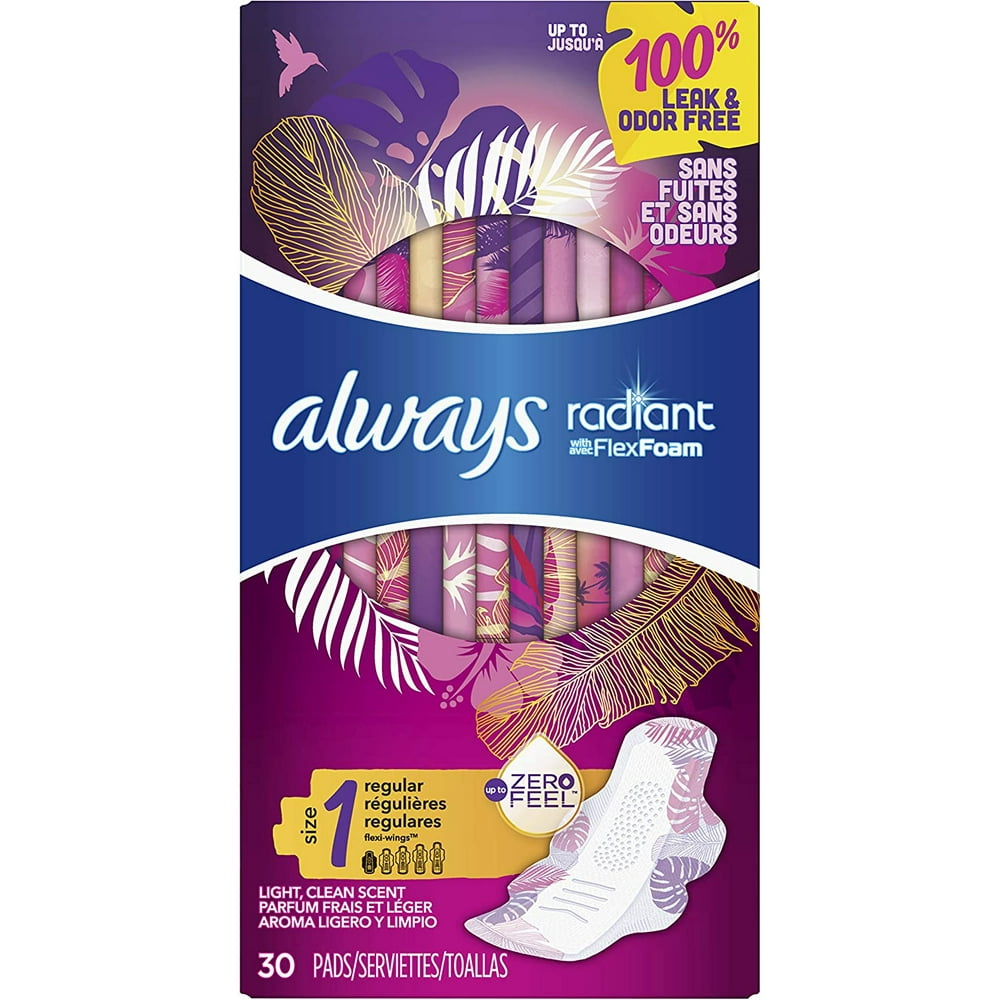 Always Radiant Feminine Pads for Women, Size 1, Regular Absorbency ...
