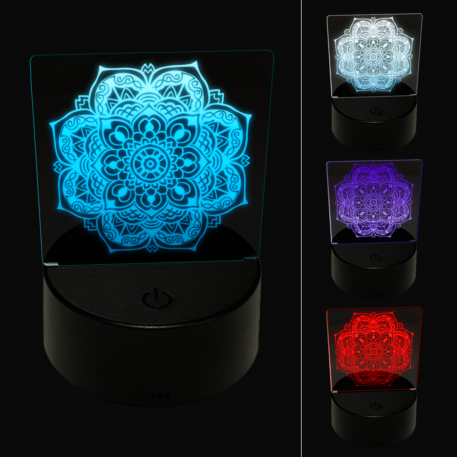 Mandala Geometric Flower LED Night Light Sign 3D Illusion Desk ...