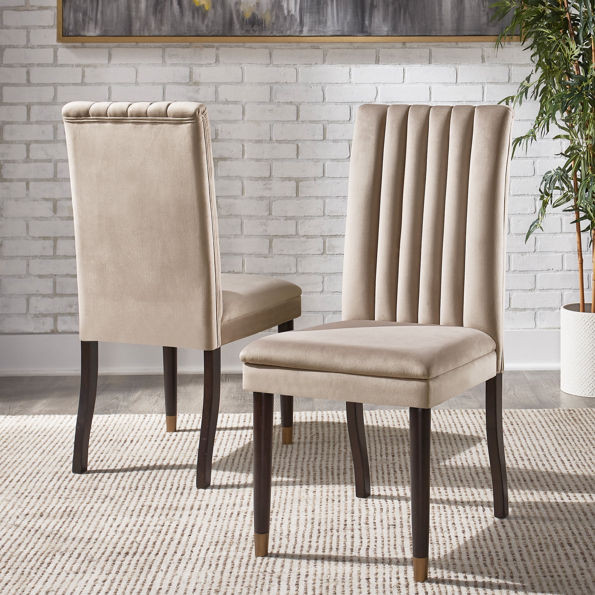 Weston Home Avesbury Velvet Channel Back Dining Chairs, Set of 2, Taupe ...