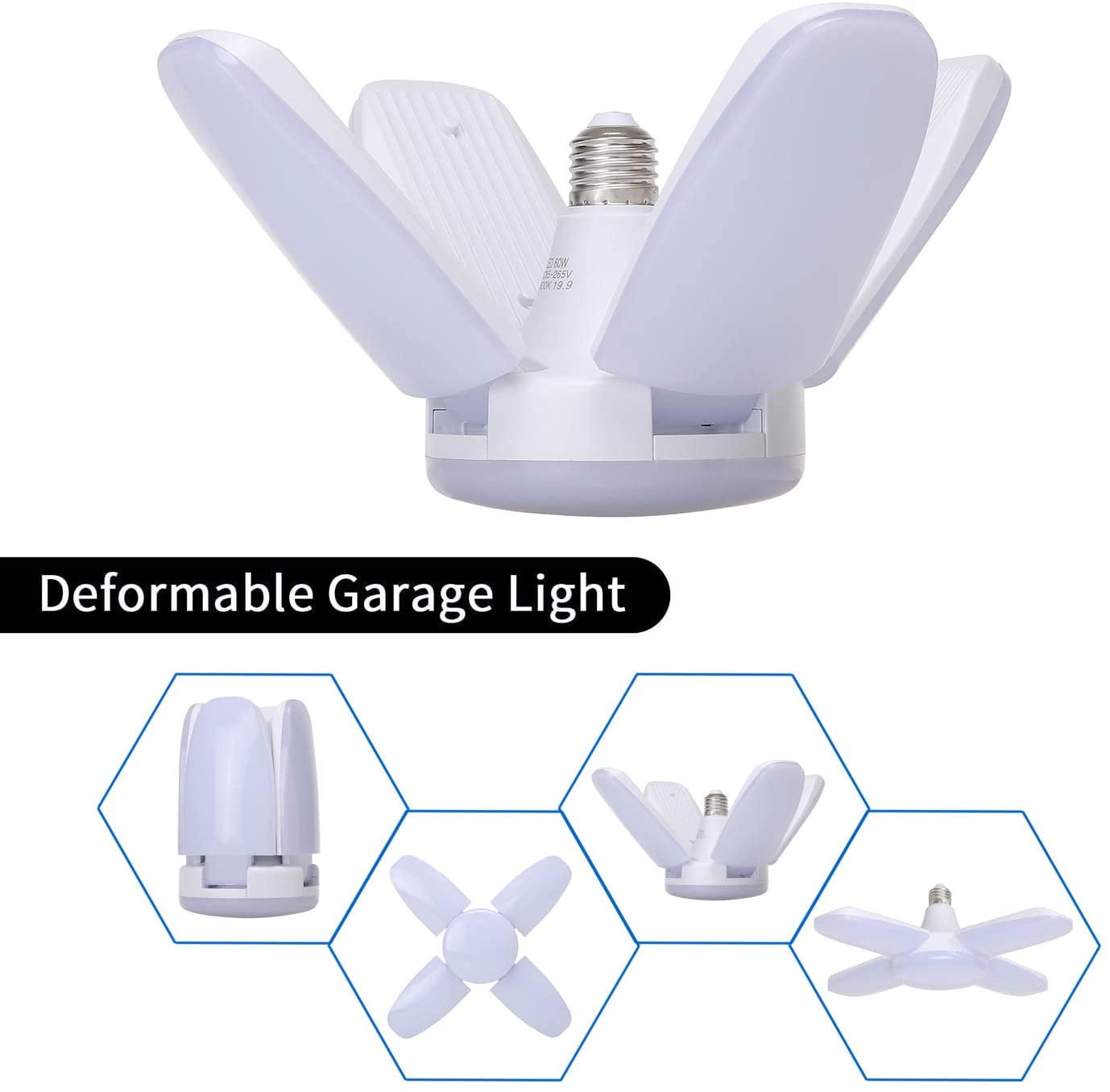 Folding LED Garage Lights Ceiling Light 60W Daylight 6000LM LED Bulbs ...