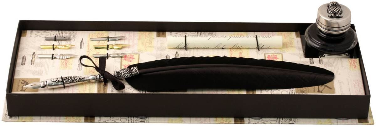 Coles Calligraphy Owl Design Pewter Feather Quill & with Ink Set ...