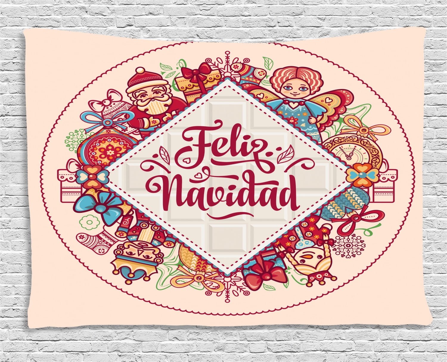 Spanish Tapestry, Christmas Elements and Celebration Theme Feliz ...