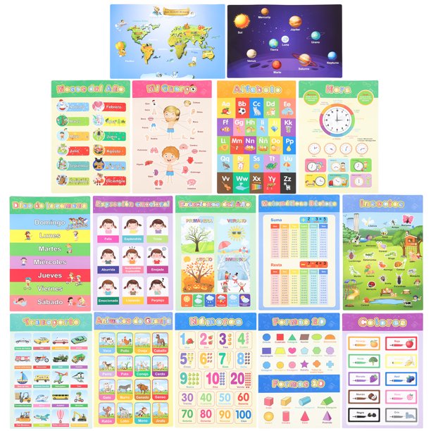 16 Sheets Spanish Educational Poster Kids Preschool Posters Early ...