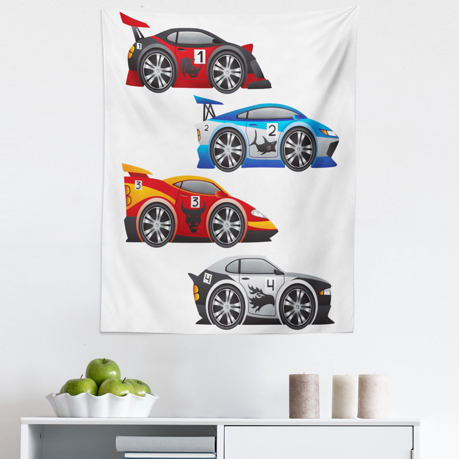 Cars Tapestry, Group of Formula Race Cars Modern Mechanical Technology ...