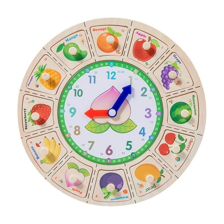 Alphabet Learning Toy Wood Clock Toy Traffic Fruit Teaching Clocks ...