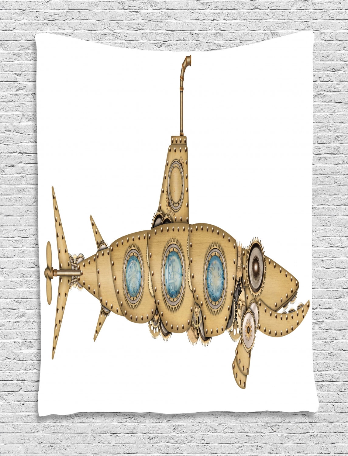 Steampunk Tapestry, Barracuda Fish Shape Inspired Submarine Image with ...