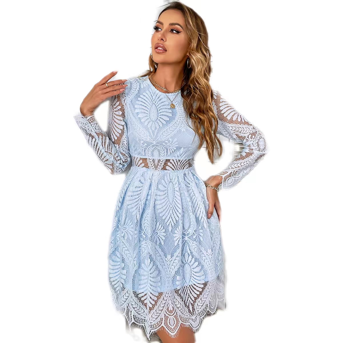 Eilly Bazar Lace Dresses Long Sleeve For Women Knee-Length Sizes From ...