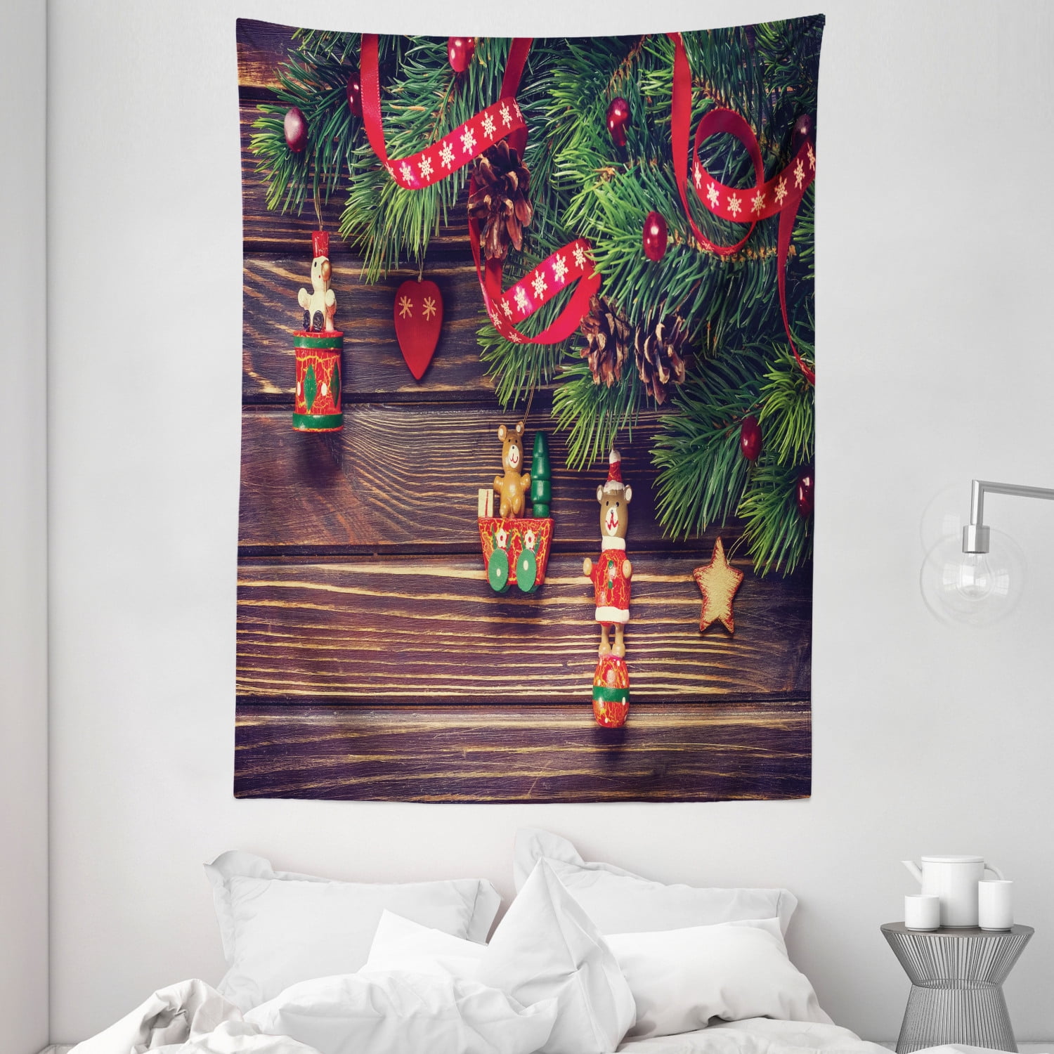 Christmas Tapestry, Rustic Wooden Backdrop December Old Christmas Noel ...