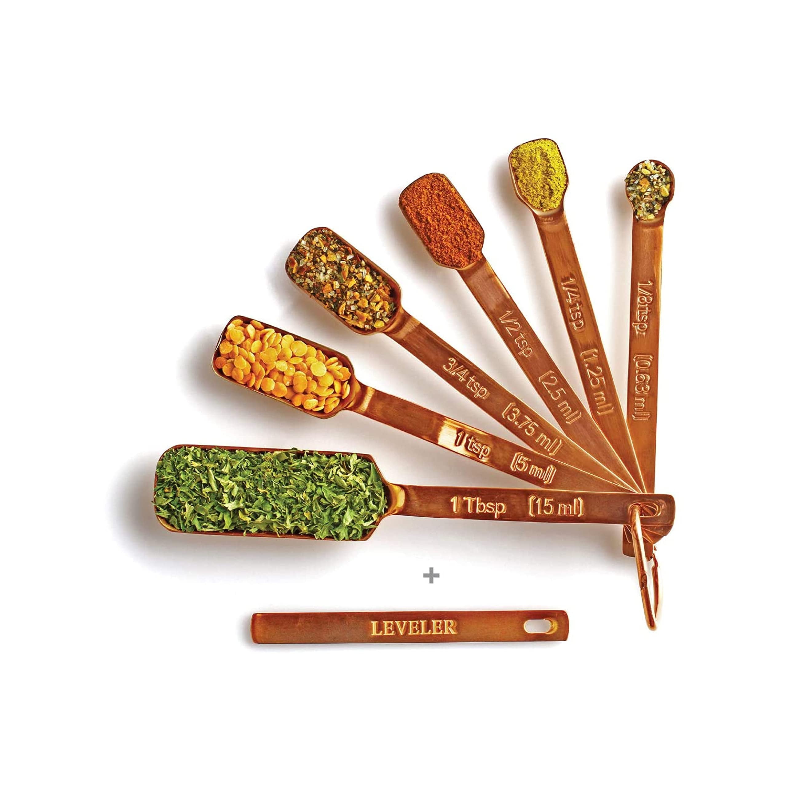 Copper Measuring Spoons Set Of 7 Includes Bonus Leveler, Premium, Rust ...