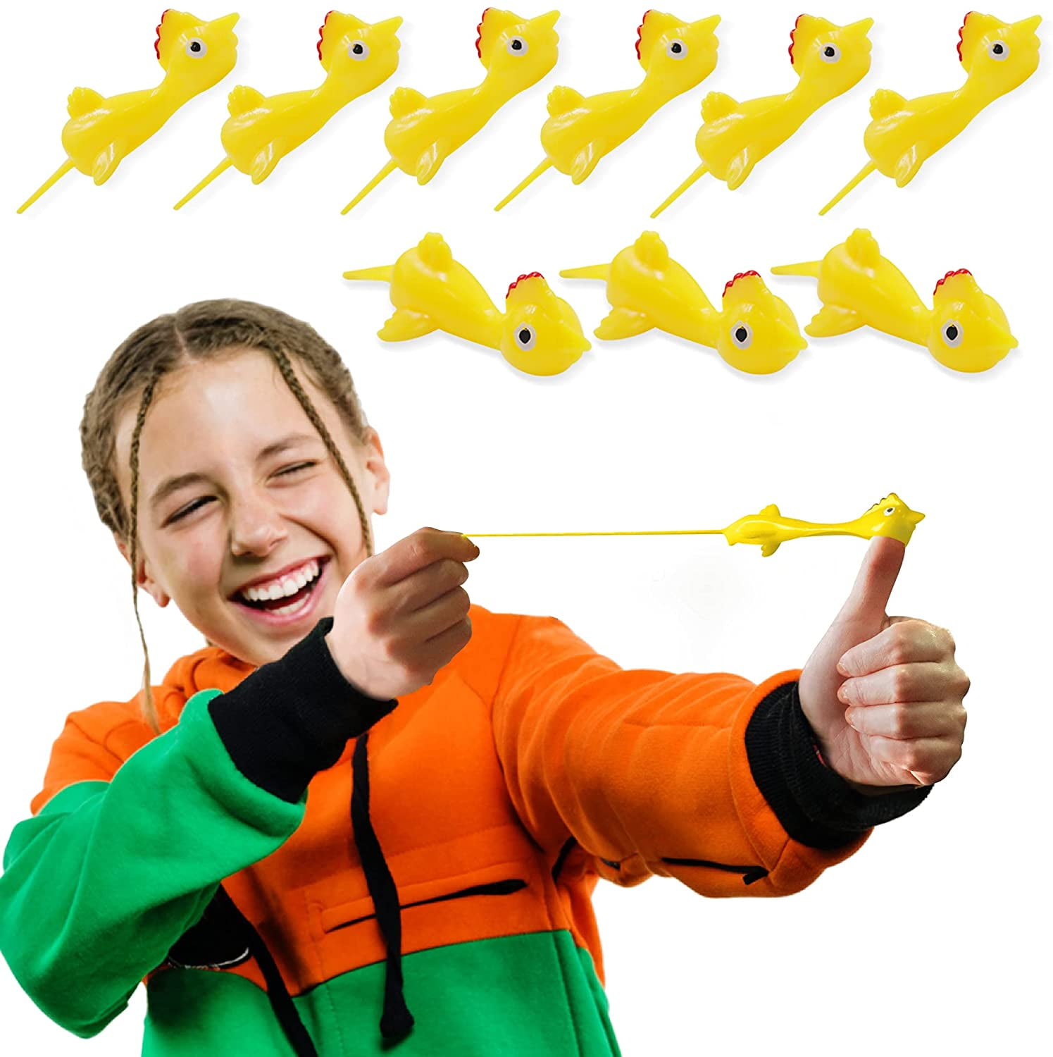10 Pcs Slingshot Chicken Flying Finger Toys - Stretchy Rubber Flick ...
