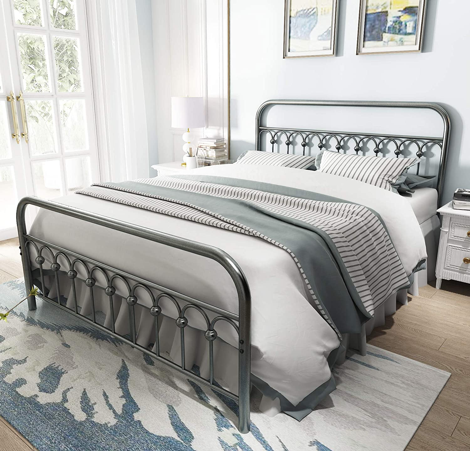 SHMAMT Vintage Sturdy Queen Size Metal Bed Frame with Headboard and ...
