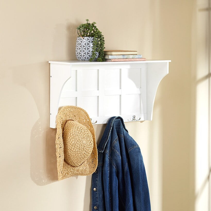 Floating Wall Shelf - Farmhouse Mounted Rack with Storage Space - White ...
