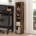 5-Tier Tall Narrow Book Shelf In Amber Pine, Standing Bookcase With 10 ...