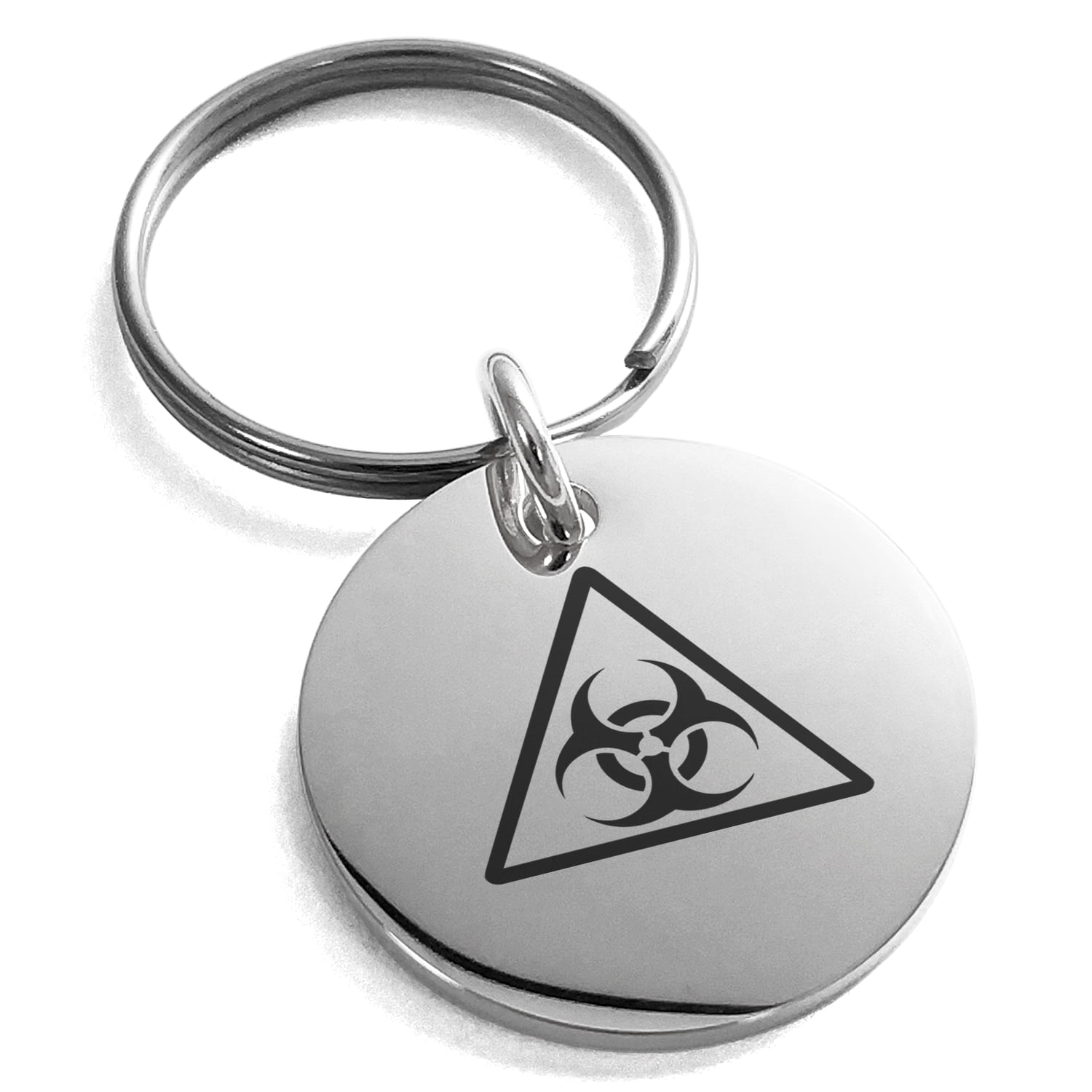 Stainless Steel Biohazard Triangle Engraved Small Medallion Circle ...
