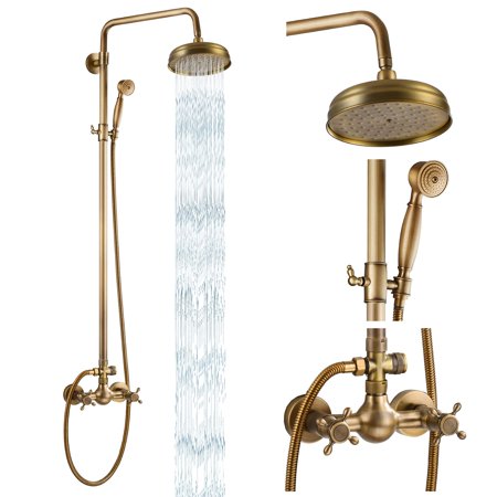 Antique Brass Shower Fixture Set 8 Rain Shower Head 2 Double Knobs ...