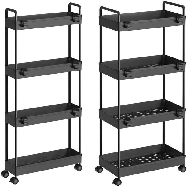2 Pack Slim Storage Cart with Wheels Black 4 Tier - Walmart.com