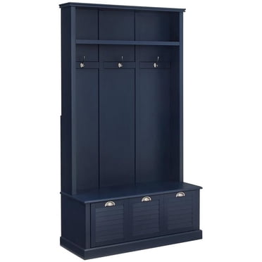 Bowery Hill Traditional Wood Hall Tree in Distressed White/Oatmeal ...