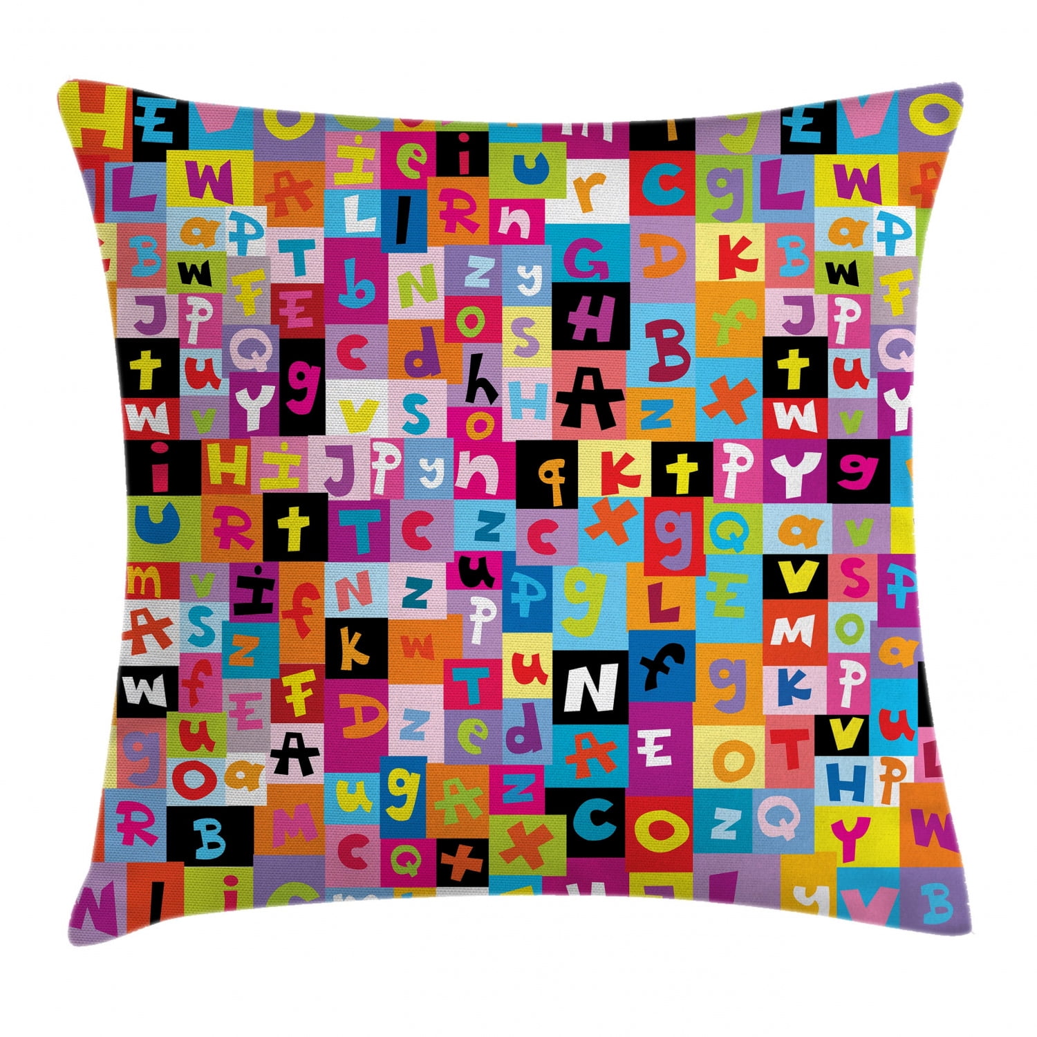 Abstract Throw Pillow Cushion Cover, Colored Alphabet Letters Pattern ...