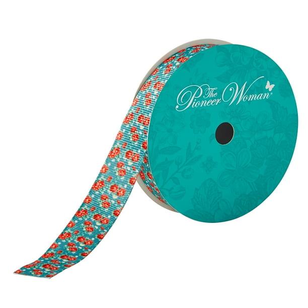 The Pioneer Woman Vintage Floral Teal Grosgrain Ribbon, 5/8" x 3 yd ...