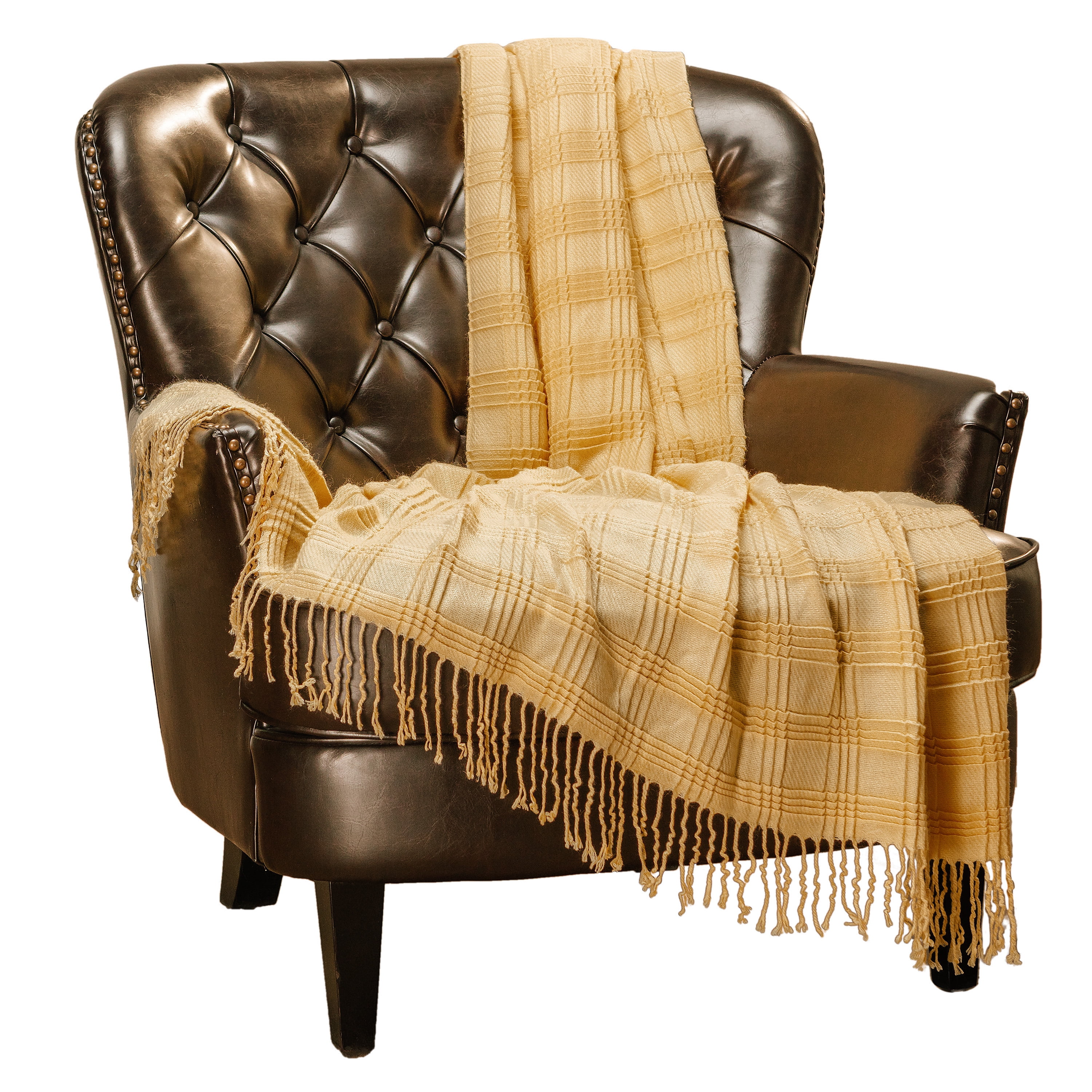 Chanasya Pleated Solid Plaid Acrylic Throw Blanket With Tassels ...