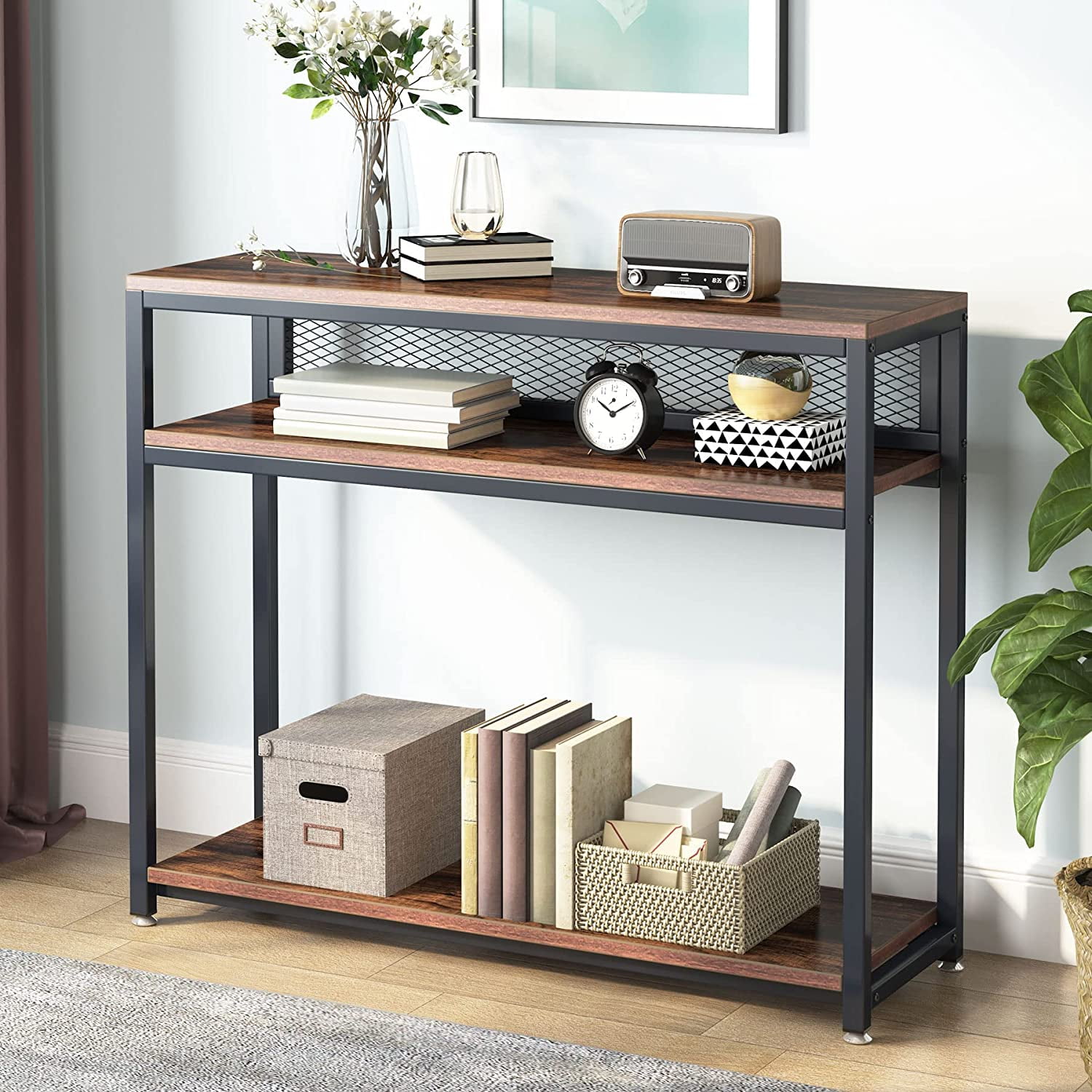 Tribesigns 3 Tier Console Table for Entryway, Rustic Brown Sofa ...