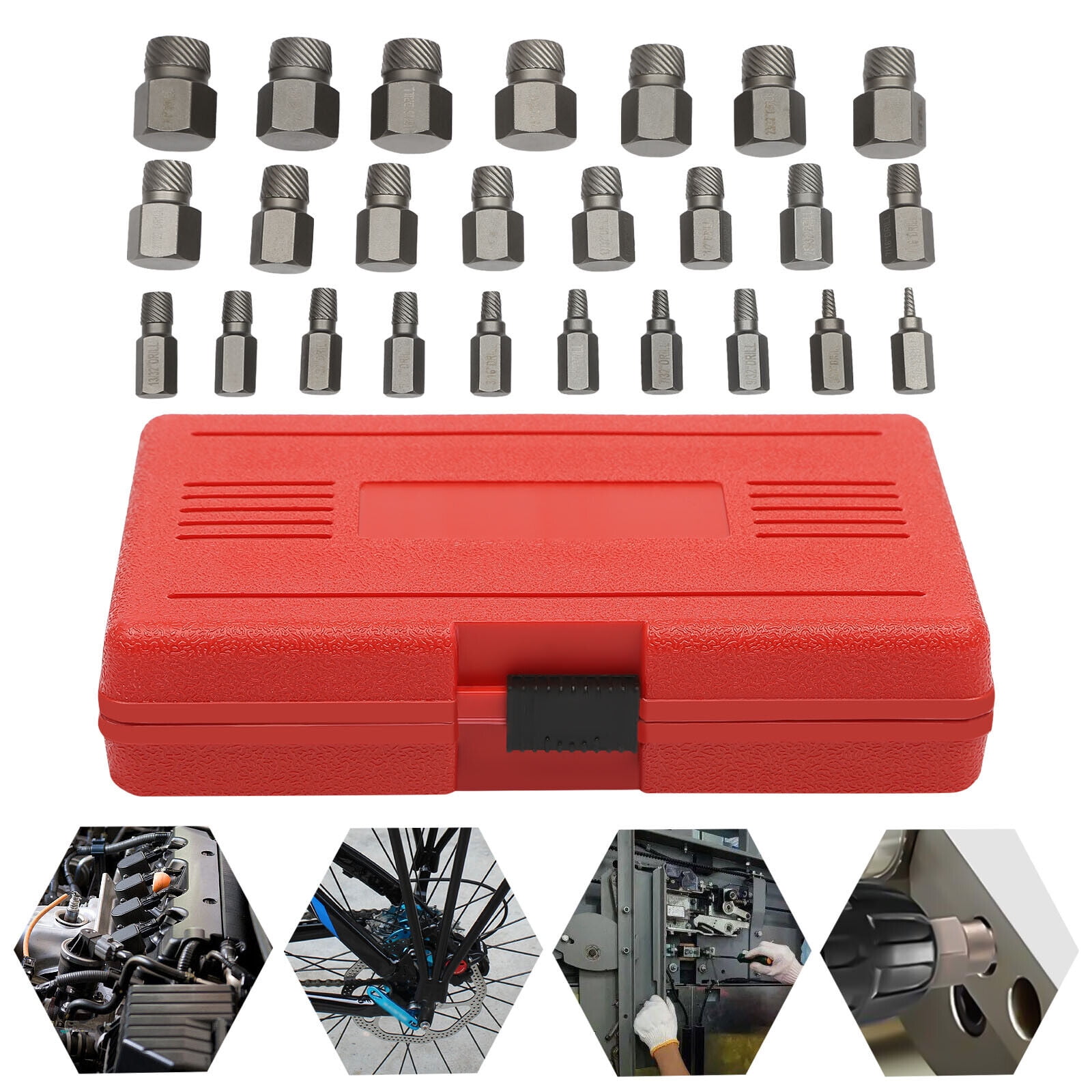 25pc Screw Extractor Set Multi Spline Removes Broken Studs Pipes Screws ...