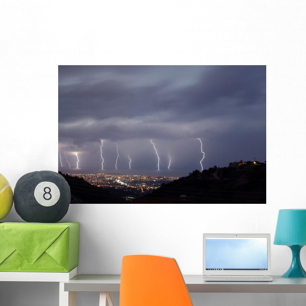 Lightning Taken over Paphos Wall Mural by Wallmonkeys Peel and Stick ...