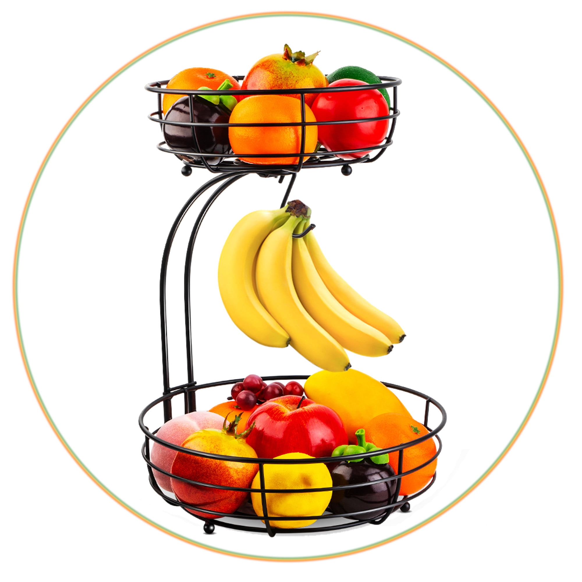 Auledio 2 Tier Metal Fruit Vegetable Bowls with Banana Tree, Detachable ...
